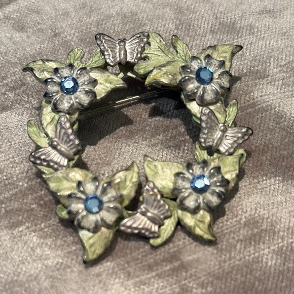 Vintage | Jewelry | Vintage 5s Silver Green And Blue Gem Brooch | Poshmark